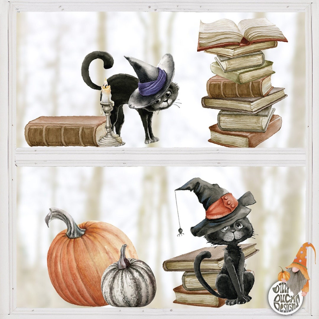 Halloween Black Cat Window Sticker Set - Reusable Static Cling Vinyl ...