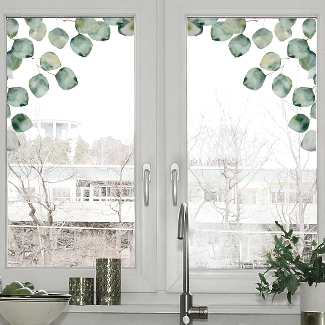 2x Eucalyptus Plant Window Decal Corners - Reusable Static Cling Vinyl ...