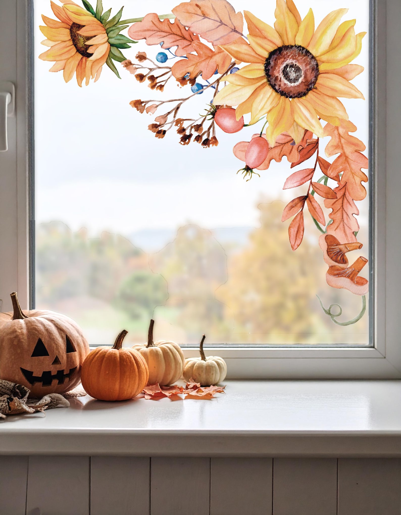 2pk Fall Window Stickers - Autumn Flower Décor - Classy Halloween ...