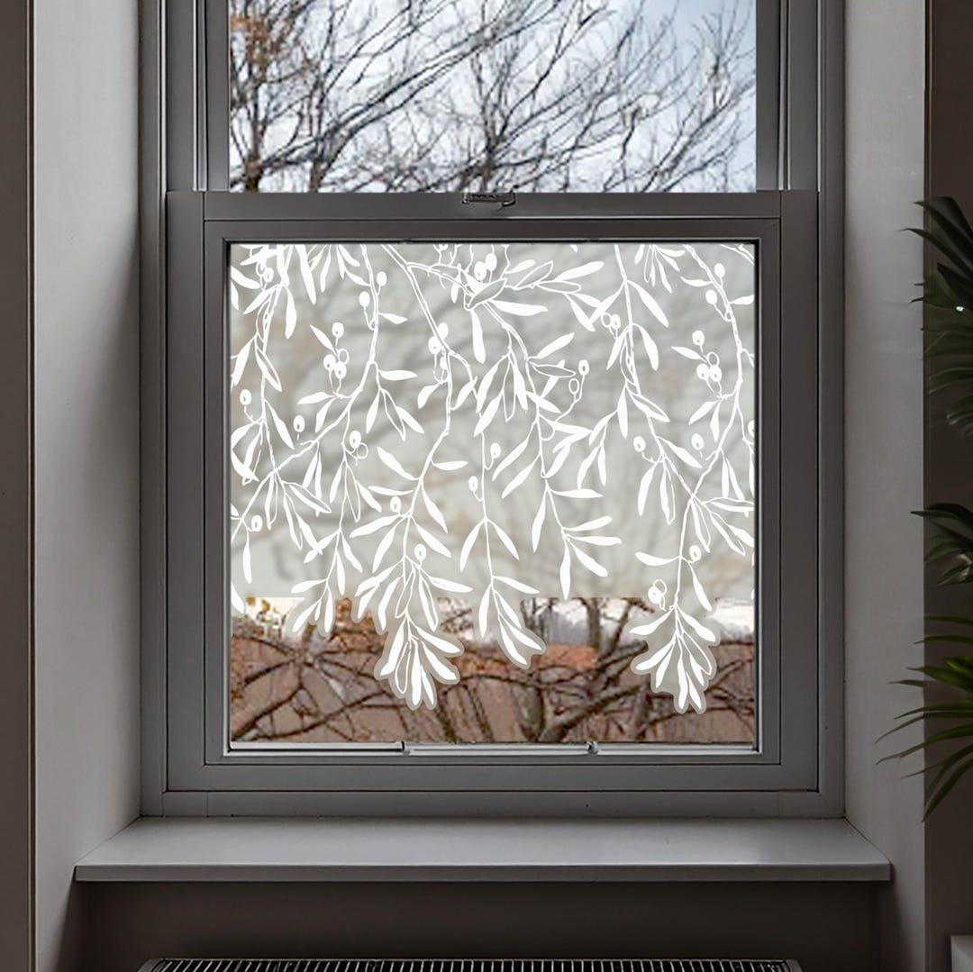 Dizzy Duck White Sprig Berry Frosted Privacy Window Film Border Decal ...