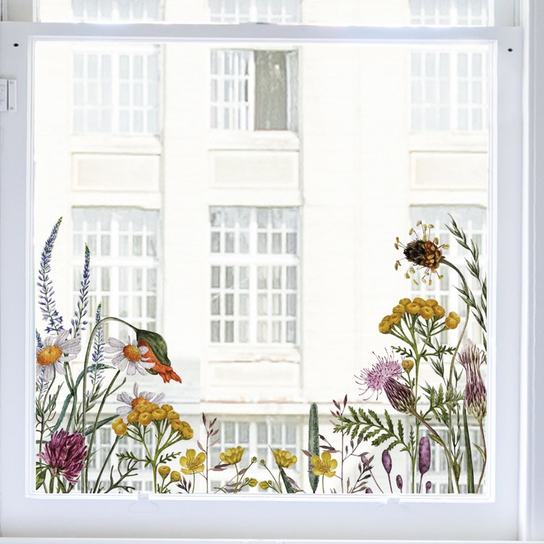 2x Flower Meadow Window Decal Corners - Decorative Botanical Floral ...