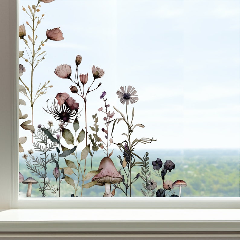 2x Floral Window Decal Corners - Wild Flower Meadow Window Stickers ...
