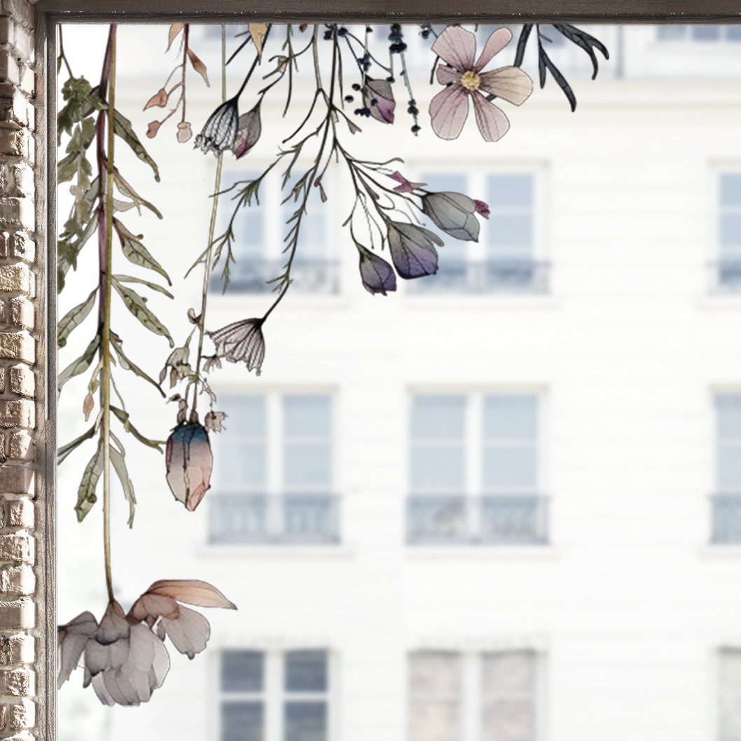 2x Floral Window Decal Corners - Wild Flower Meadow Window Stickers ...