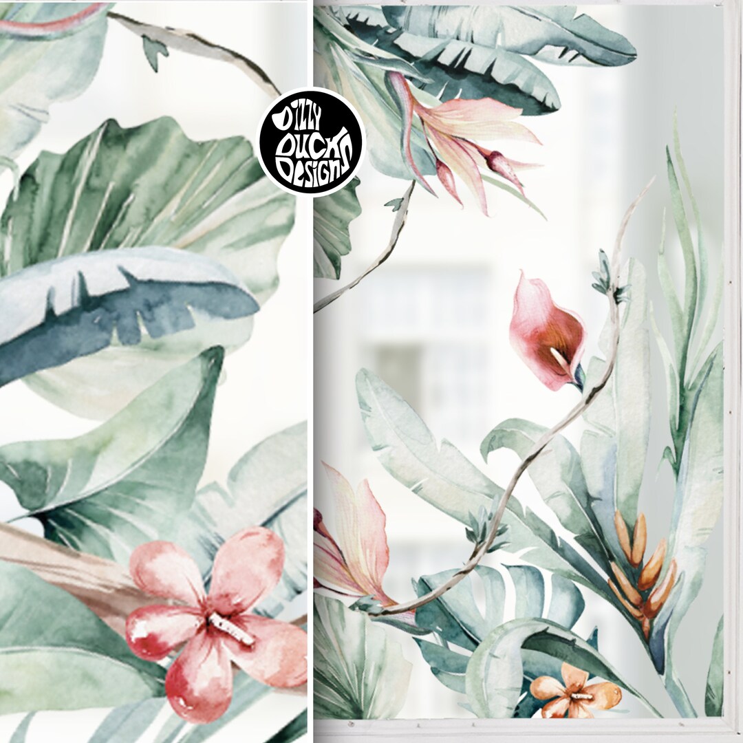 2x Tropical Leaves Window Decal Corners - Green Leaves Corner Window ...