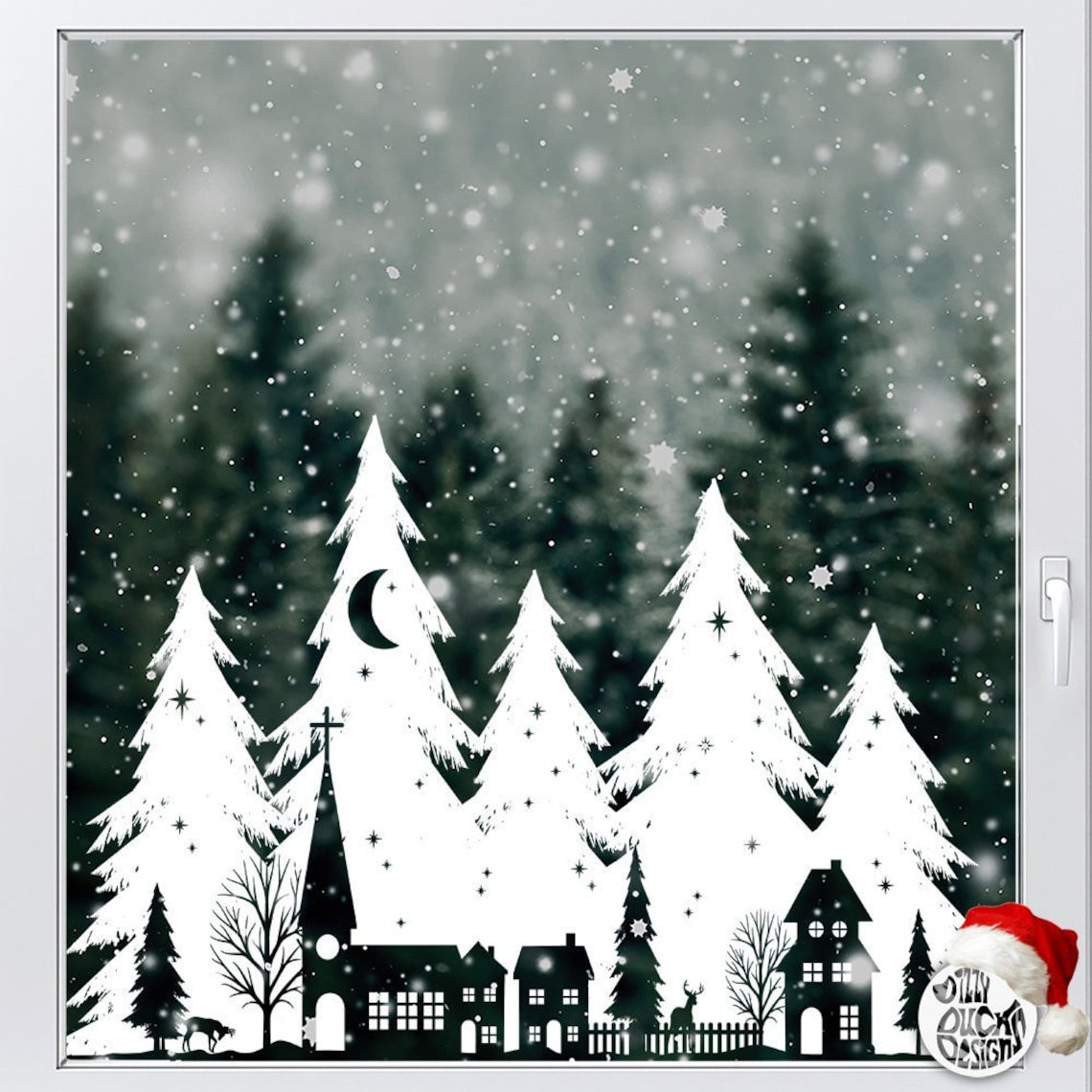 Christmas Village Window Decal Cling Trees Village Scene - Etsy UK