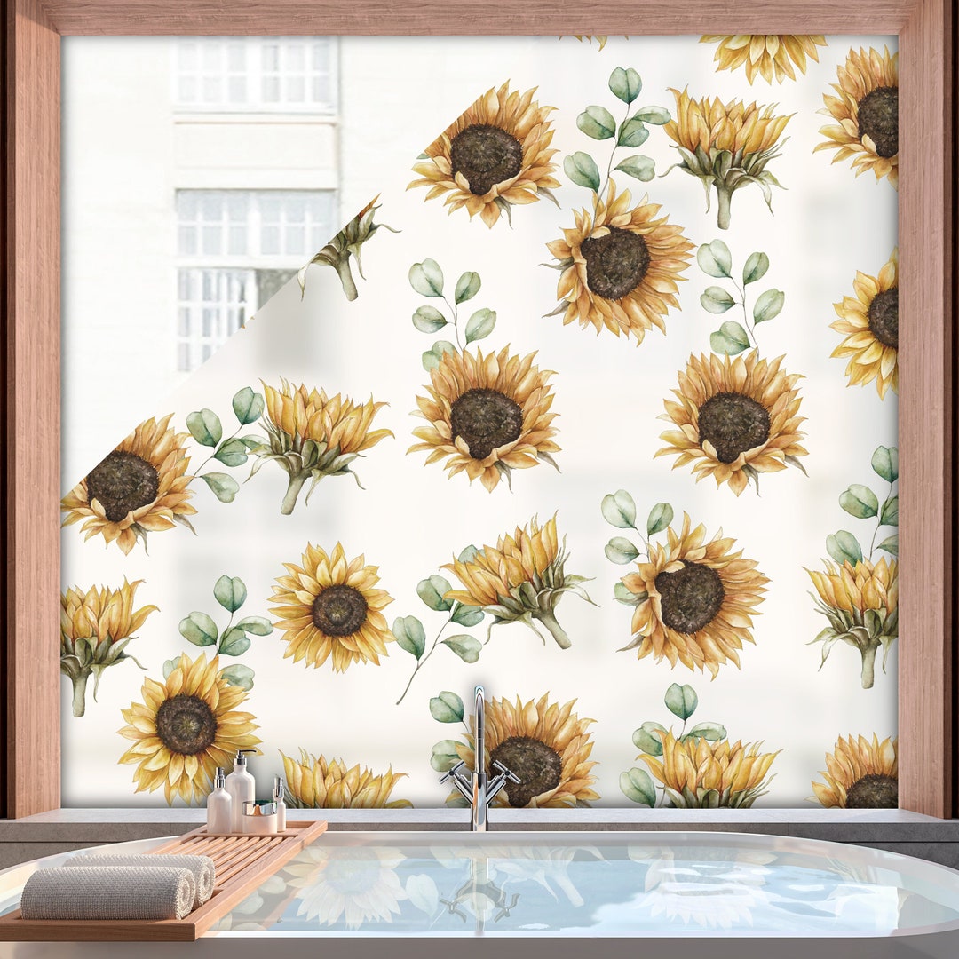 Sunflower Leaves Patterned Window Film - Privacy Frosted Window Panel ...