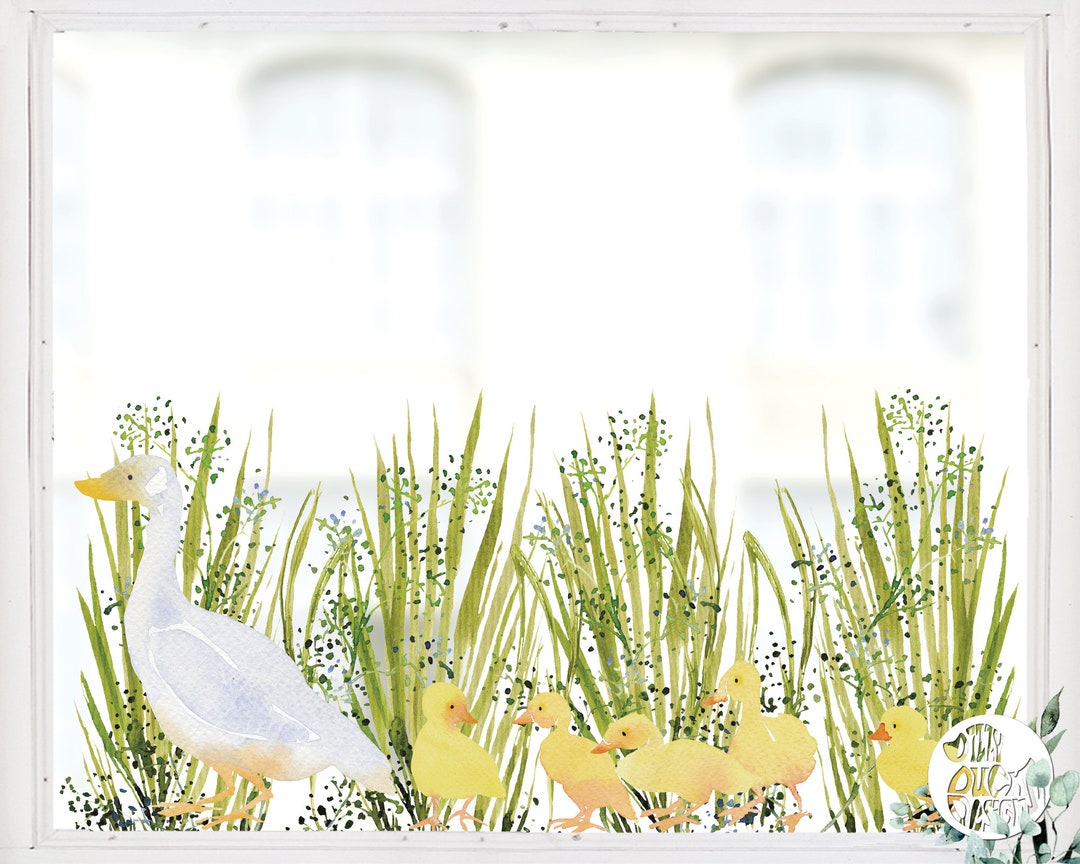 Duck Window Sticker - Mummy Duck and Duckling Green Grass Spring Window ...