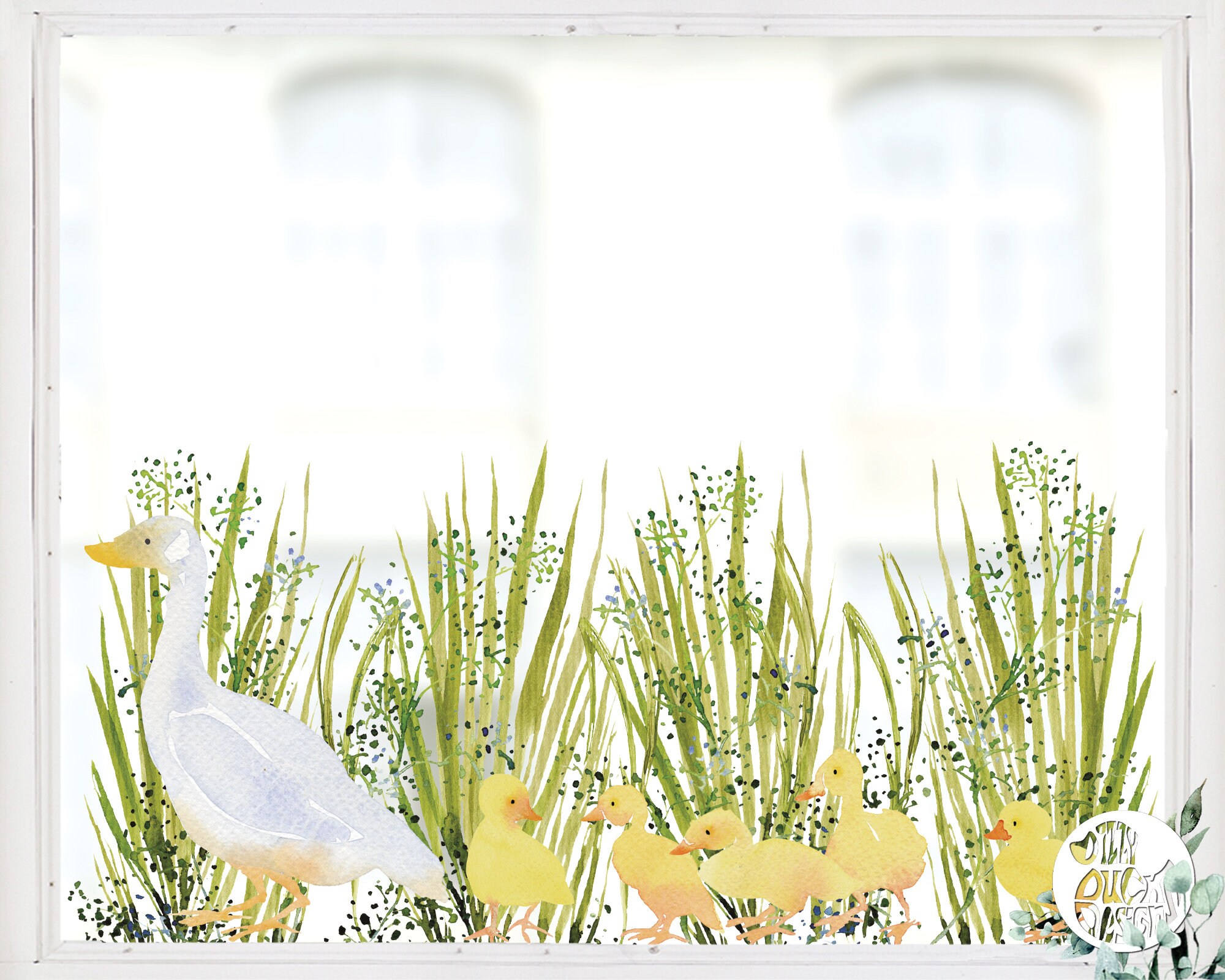 Duck Window Sticker - Mummy Duck and Duckling Green Grass Spring Window ...