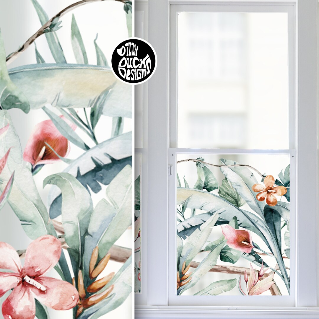 Tropical Leaves Border Window Decal - Reusable Non Sticky Cling ...