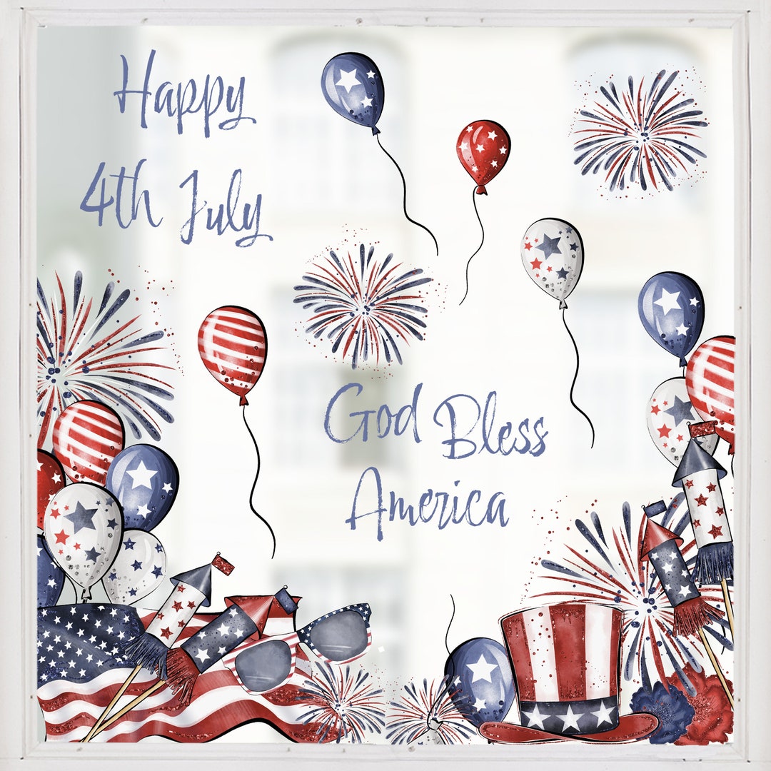 Independence Day God Bless America Window Decals - Reusable Stars and ...