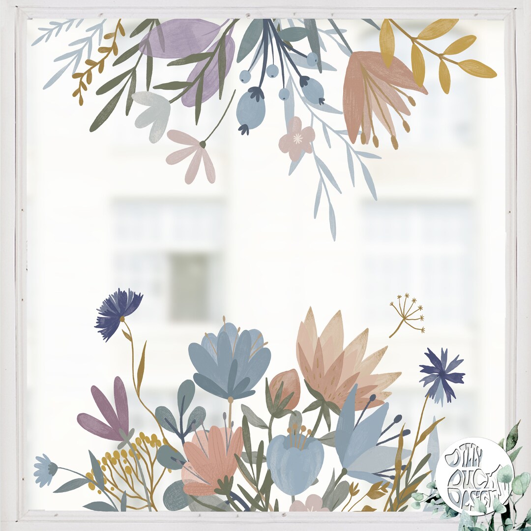 Spring Flower Window Decal Border - Reusable Double Sided Floral ...