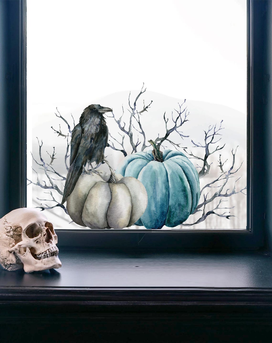 Crow Raven Pumpkin Window Cling Decal - Halloween Home Shop Window ...