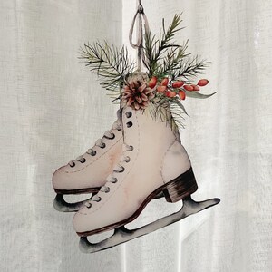 Christmas Window Decal - Watercolour Vintage Ice Skates Window Sticker ...