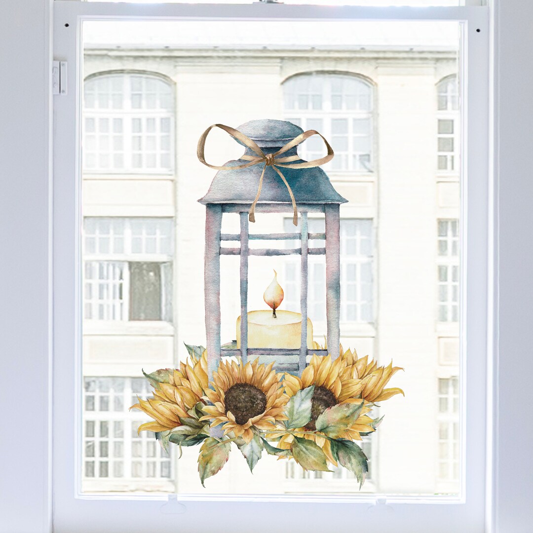 Sunflower Window Decal - Lantern Sunflower Window Sticker - Floral ...