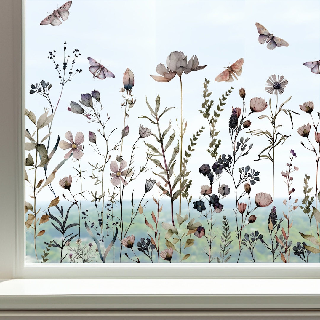 Magical Botanical Meadow Privacy Window Film - Floral Flower Custom ...
