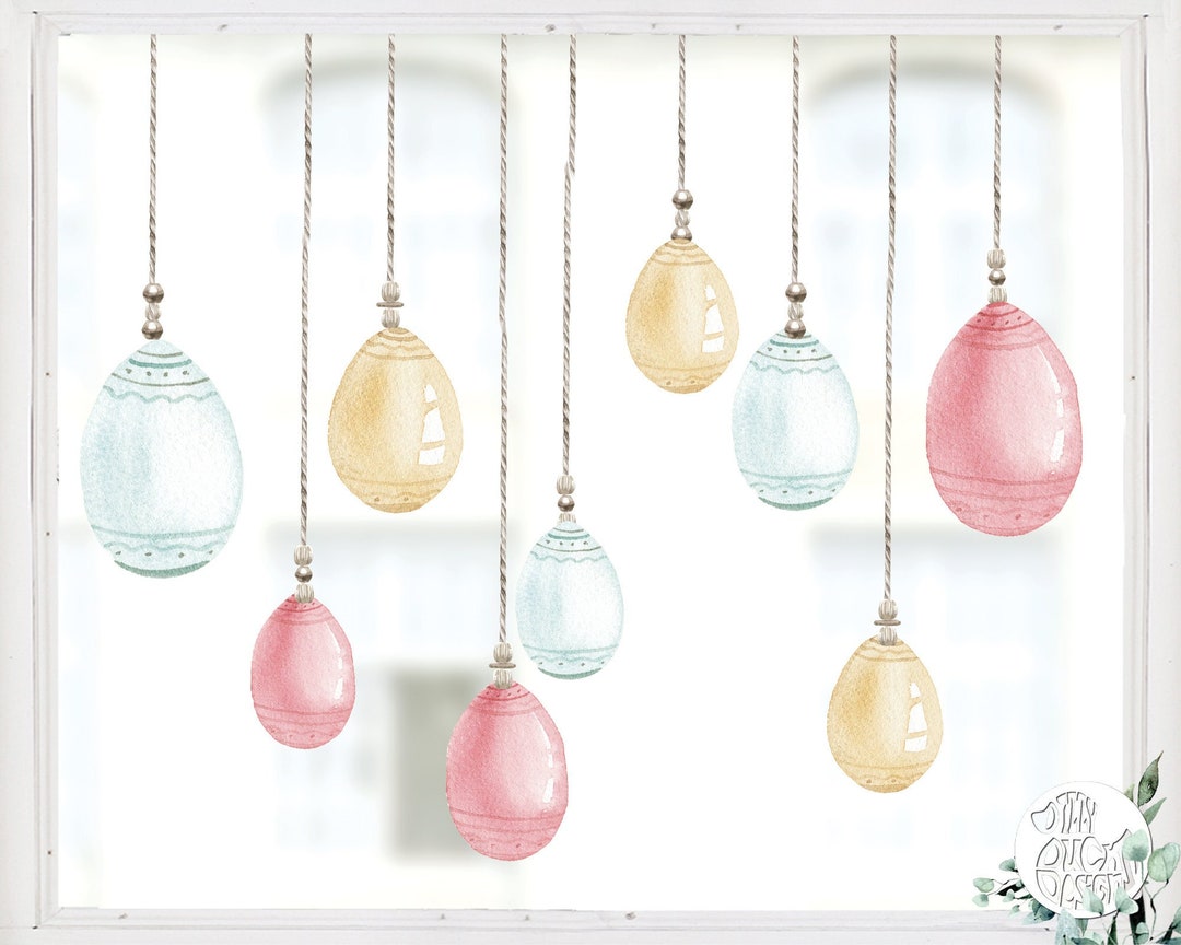 9x Pastel Easter Egg Window Decals - Bauble Window Stickers - Spring ...