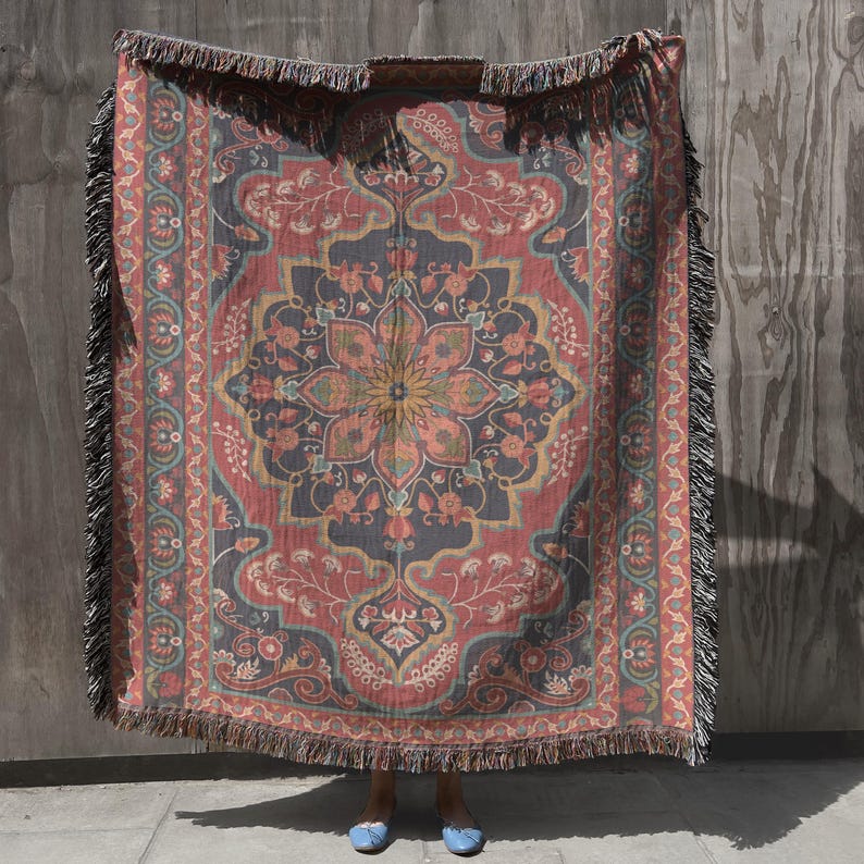 Oriental Design Cotton Throw Blanket, Oriental Pattern Picnic Throw ...