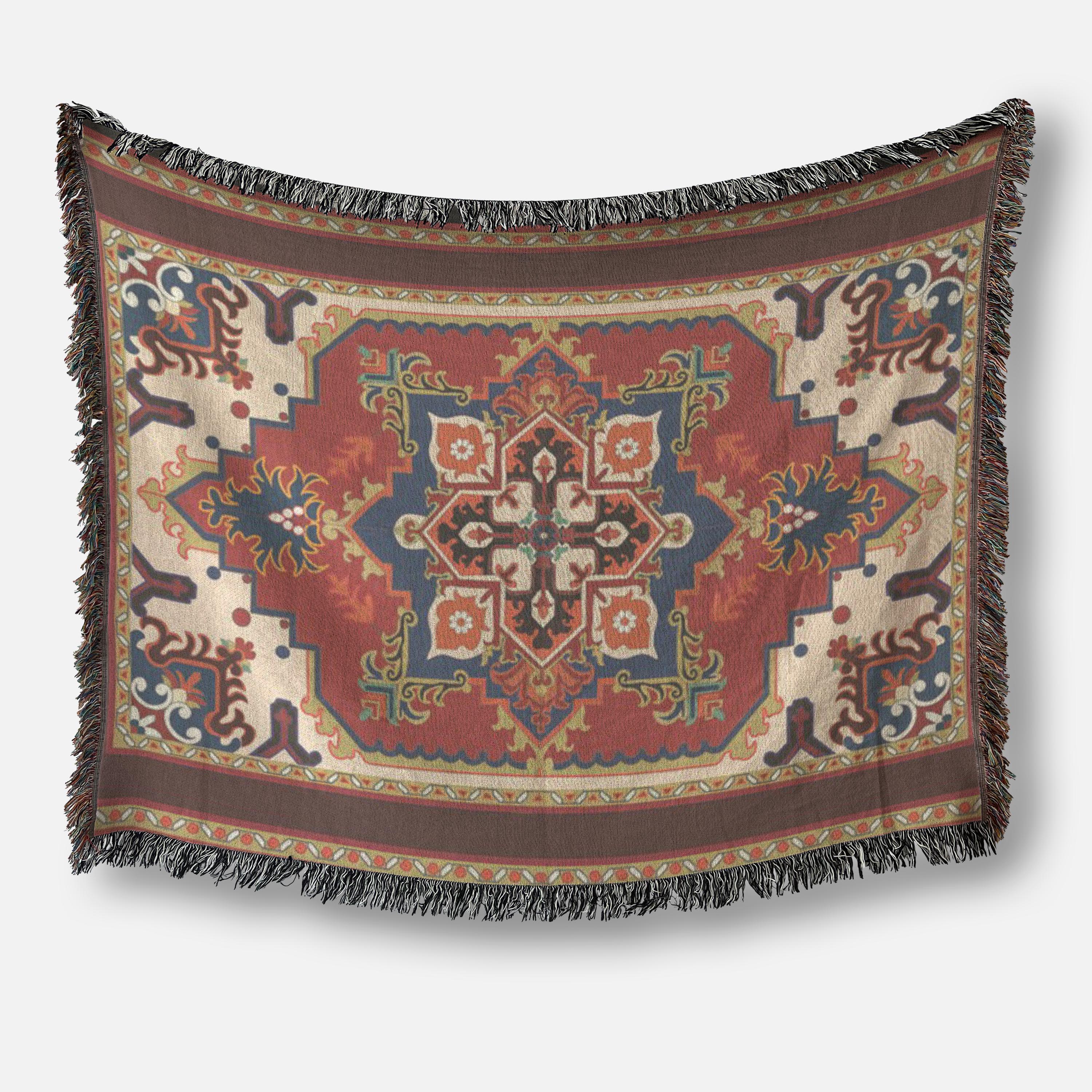 Woven Decorative Blanket, Middle-east Design Fringed, Oriental-inspired ...