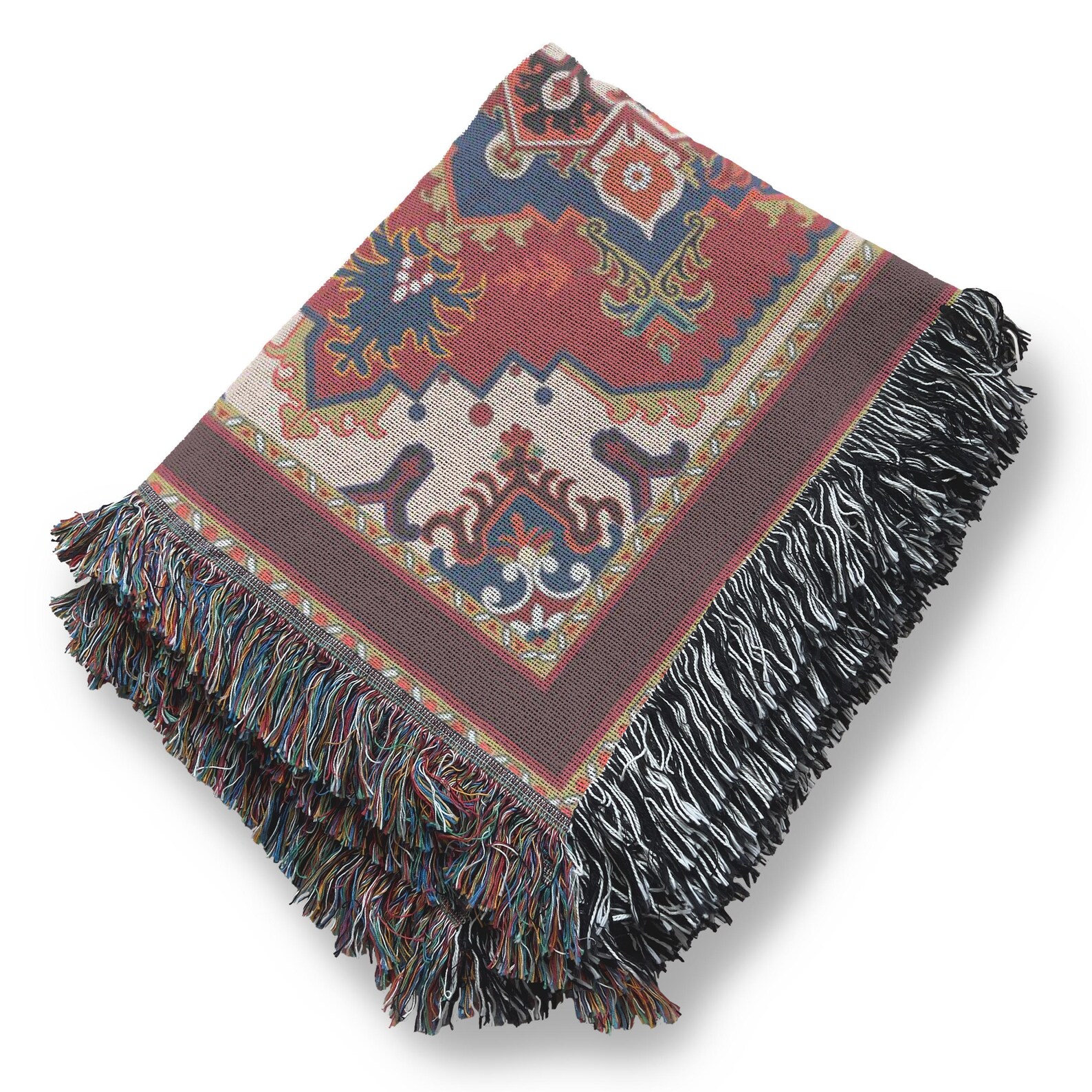 Woven Decorative Blanket, Middle-east Design Fringed, Oriental-inspired ...
