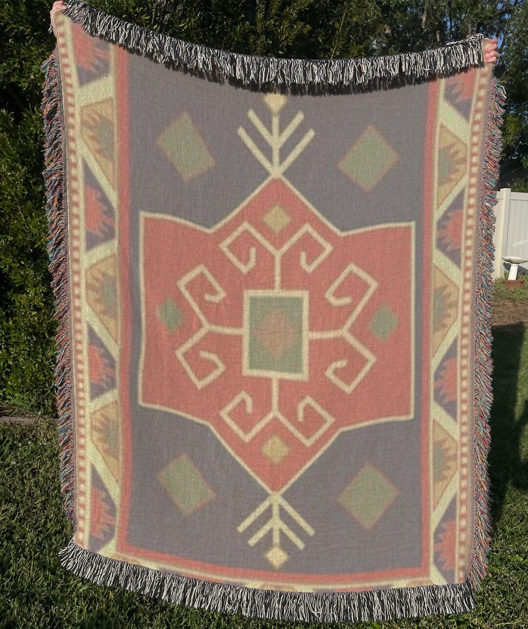 Kilim Design Cotton Woven Blanket, Turkish Pattern Picnic Throw ...