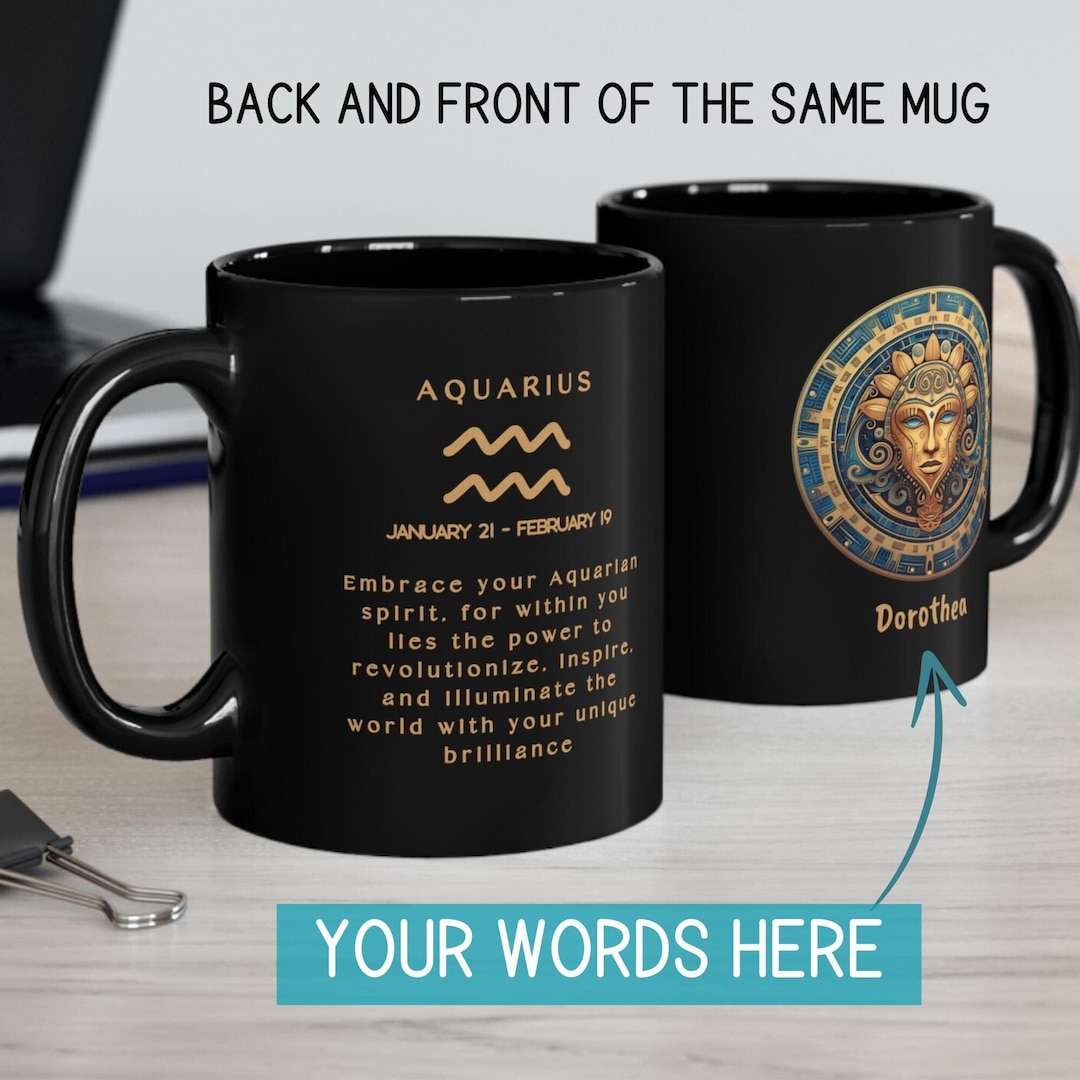 Aquarius Coffee Mug Black Ceramic Zodiac Cup Horoscope Astrology Gift ...