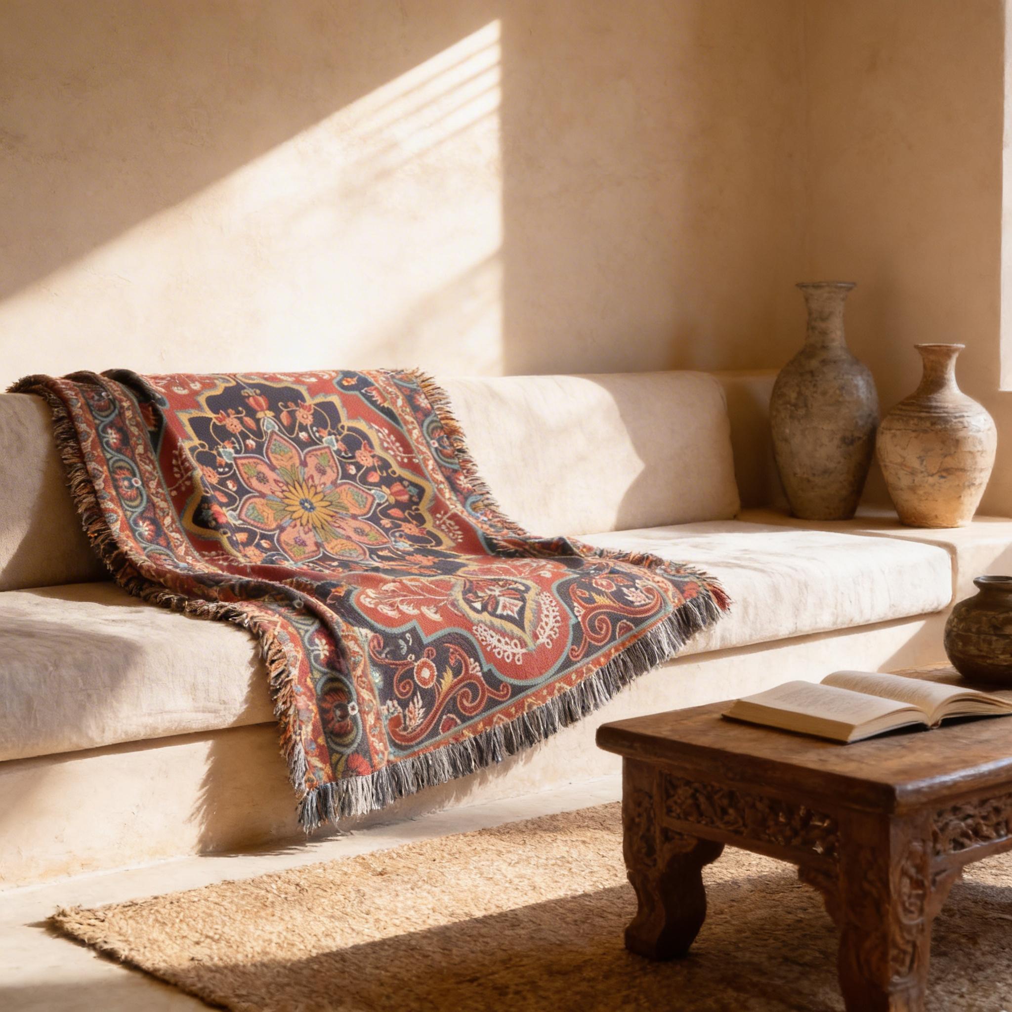 Oriental Design Cotton Throw Blanket, Oriental Pattern Picnic Throw ...