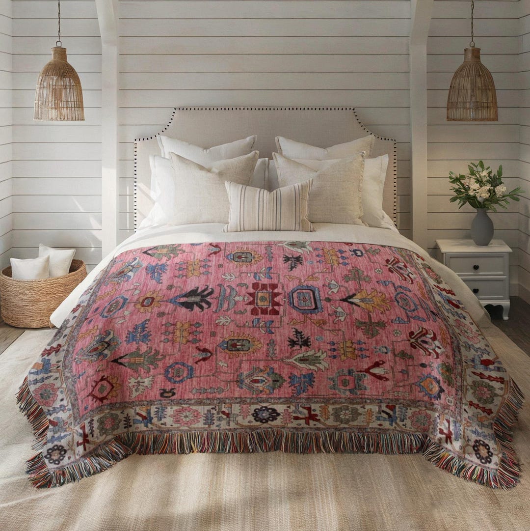 Decorative Bed Throw, Turkish Boho Blanket, Soft Woven Coverlet, Cozy ...