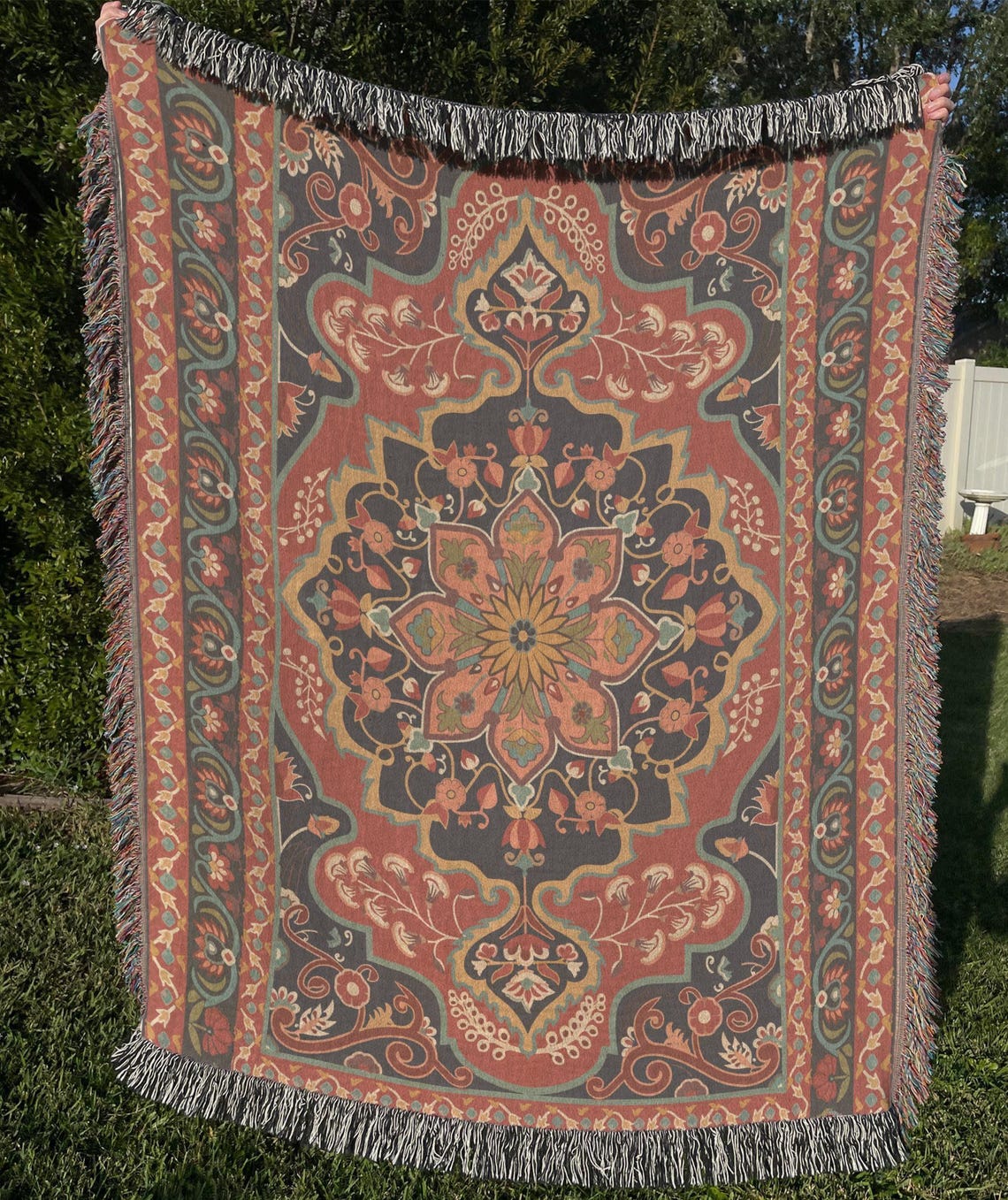 Persian Design Cotton Throw Blanket, Oriental Pattern Picnic Throw ...