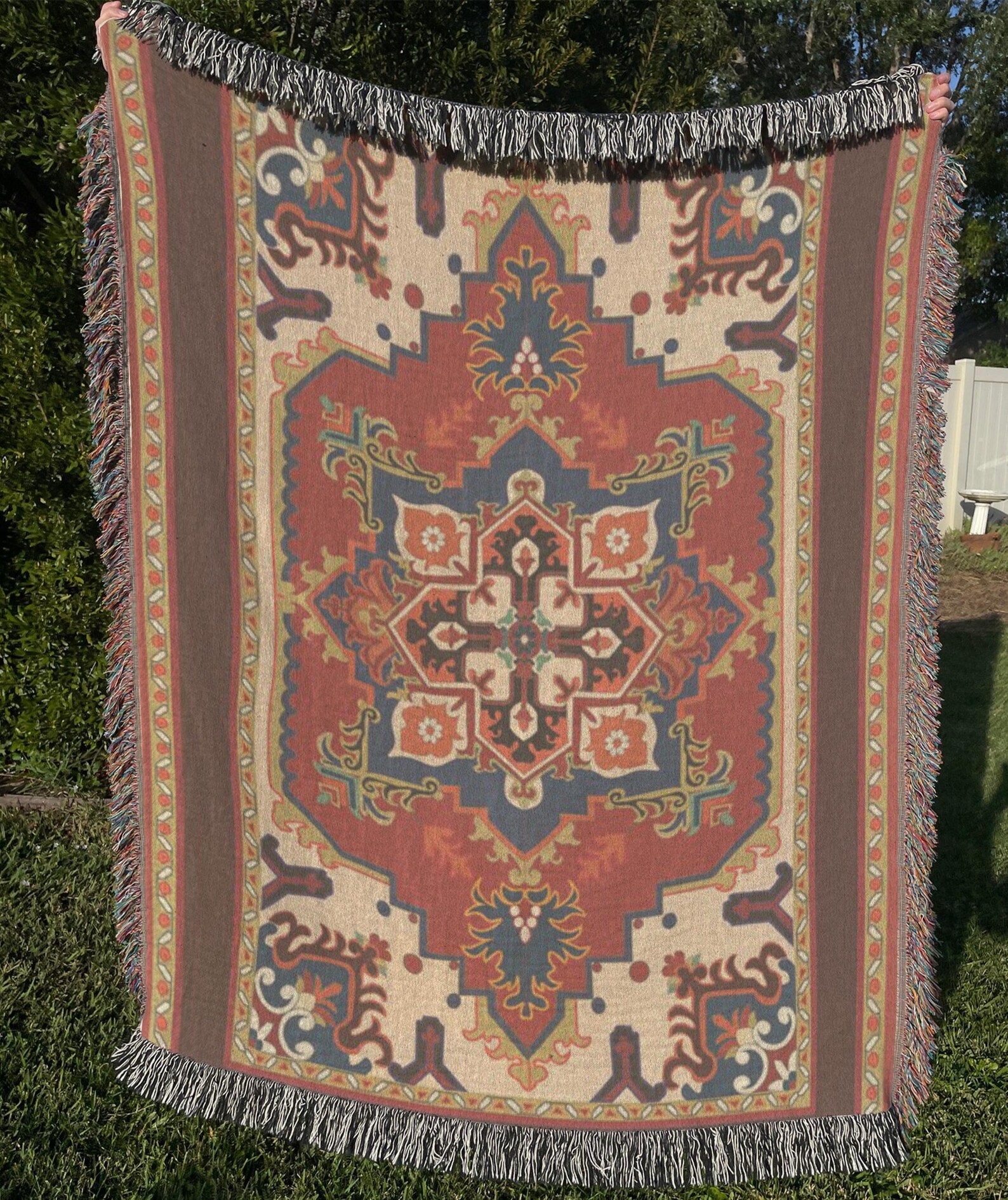 Woven Decorative Blanket, Middle-east Design Fringed, Oriental-inspired ...
