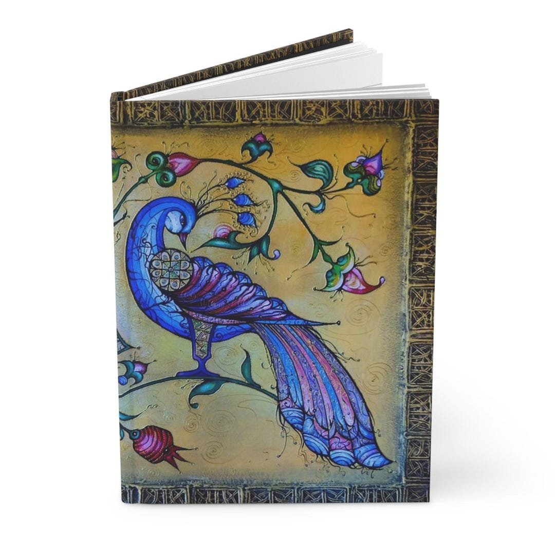 Hardcover Notebook With Traditional Armenian Design Blue Birds on Gold ...
