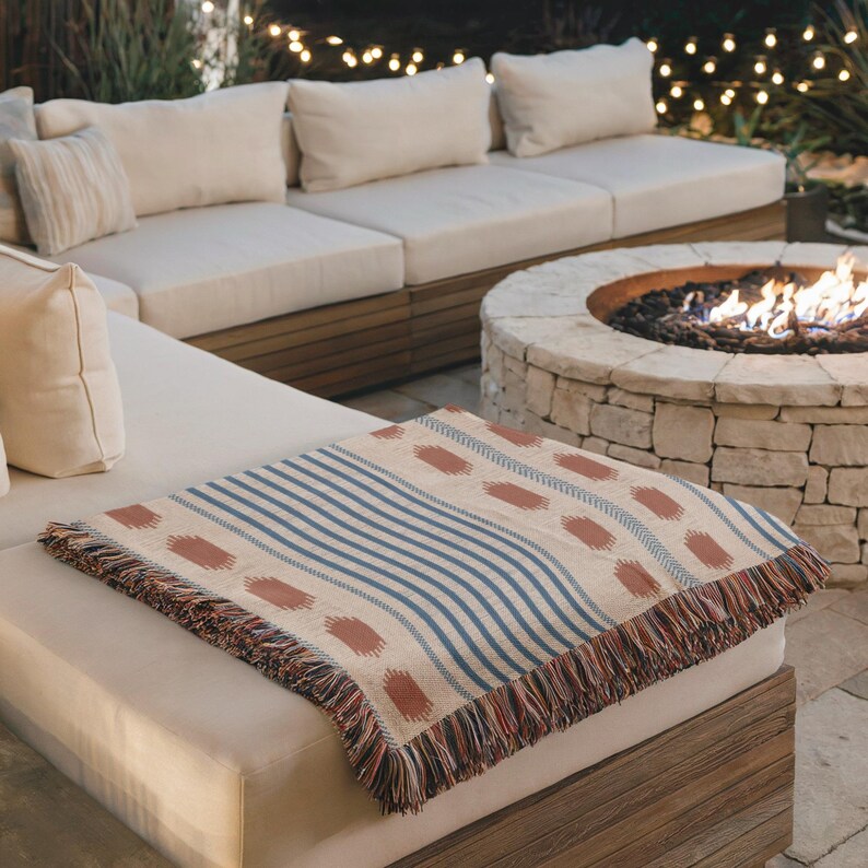 Blue Striped Red Dot Pattern Blanket Cozy Throw (cotton, Lightweight ...