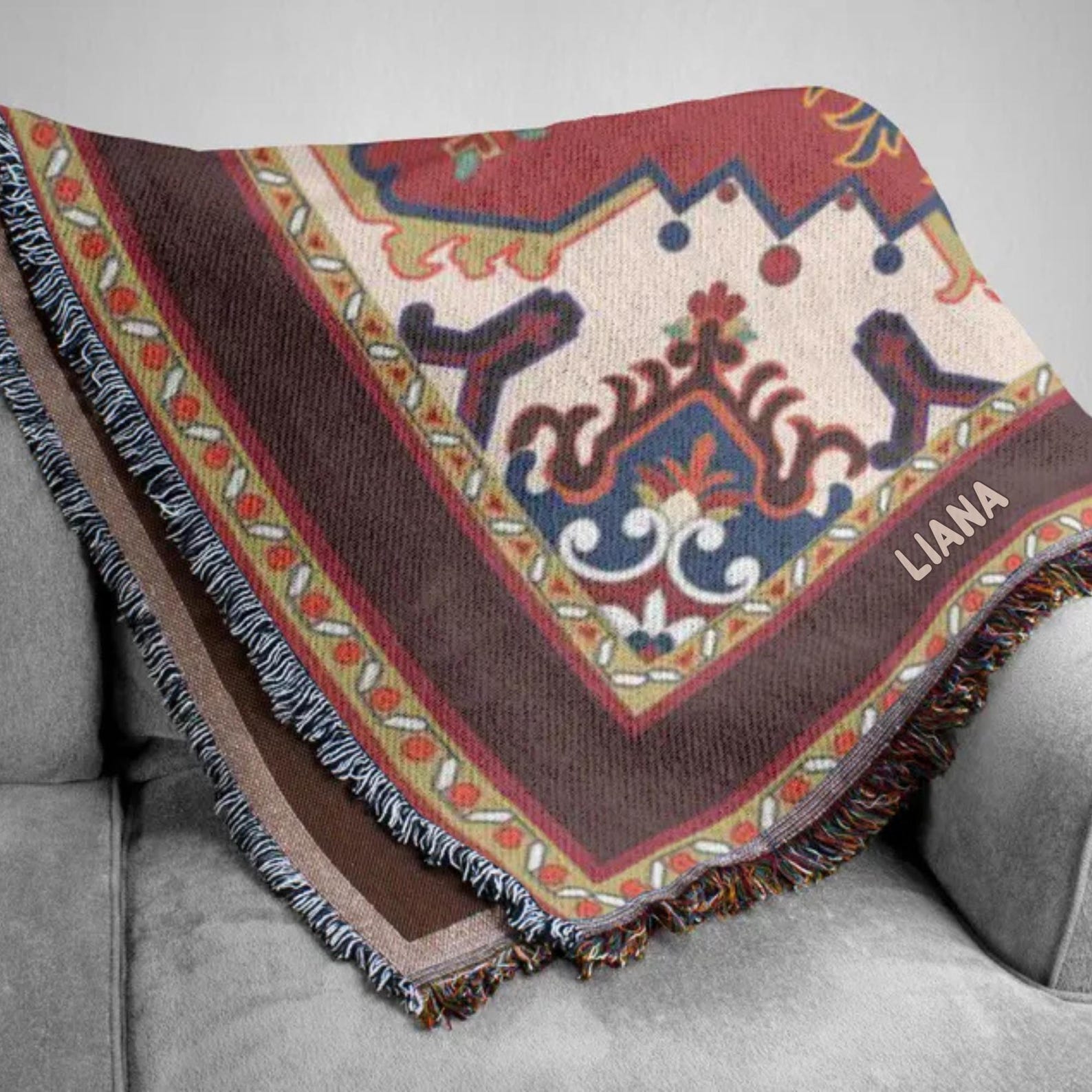 Woven Decorative Blanket, Middle-east Design Fringed, Oriental-inspired ...