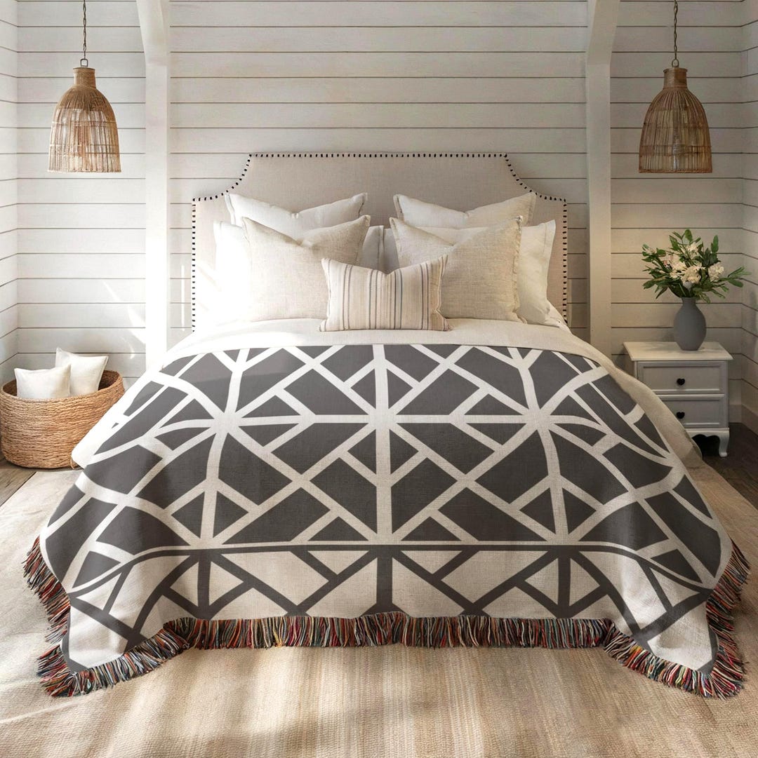 Woven Blanket Minimalist Symmetrical Pattern Bedroom Decor, Geometric ...