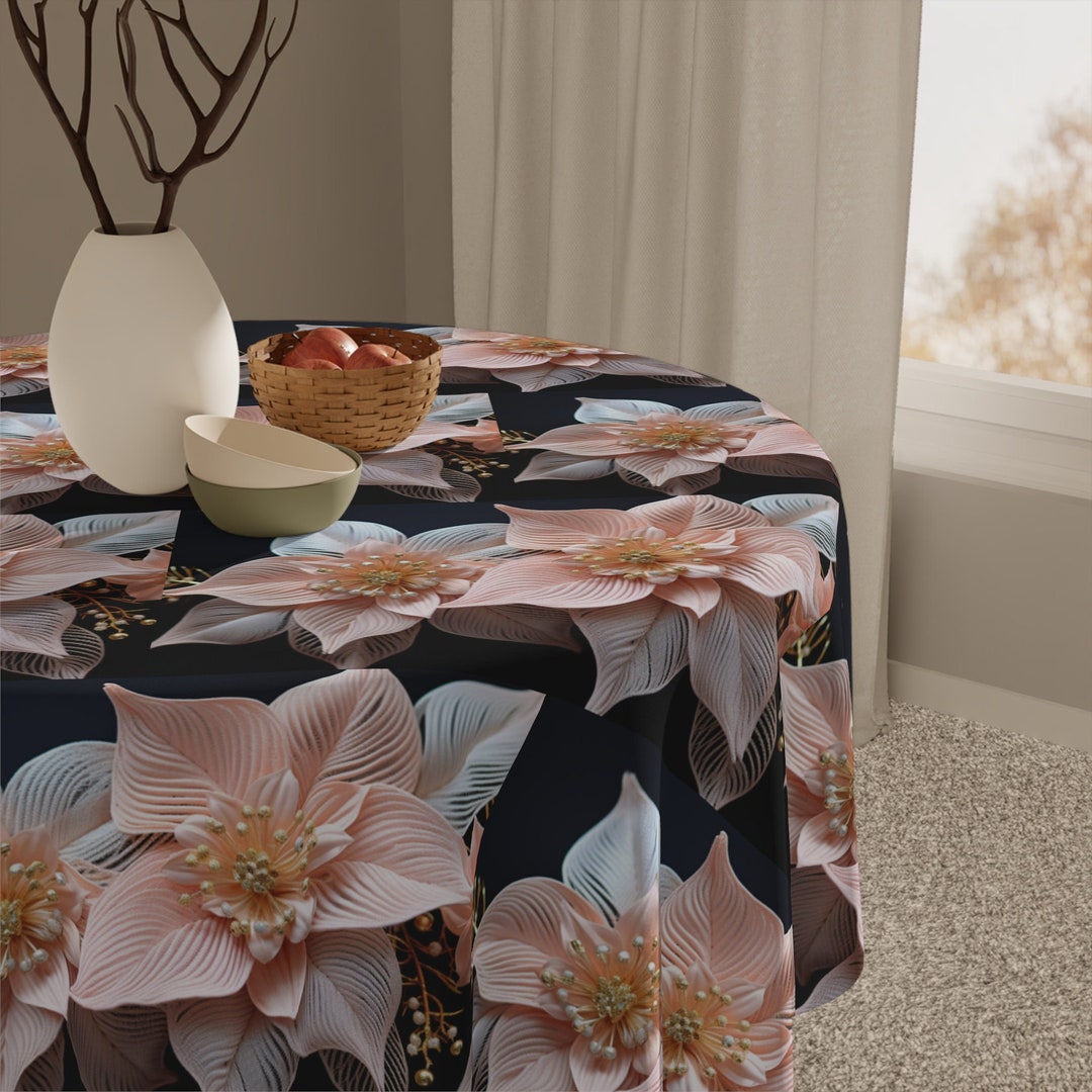 Pale Pink and White Poinsettia Square Tablecloth Holiday Vibe on Black ...