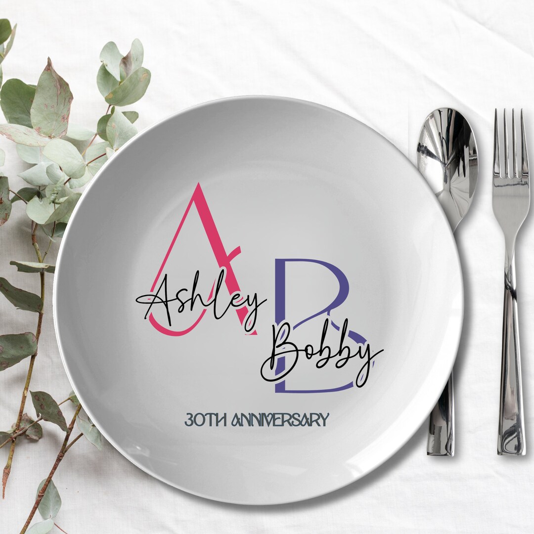 Personalized Anniversary Monogram Plates, Ceramic Initialized Party ...