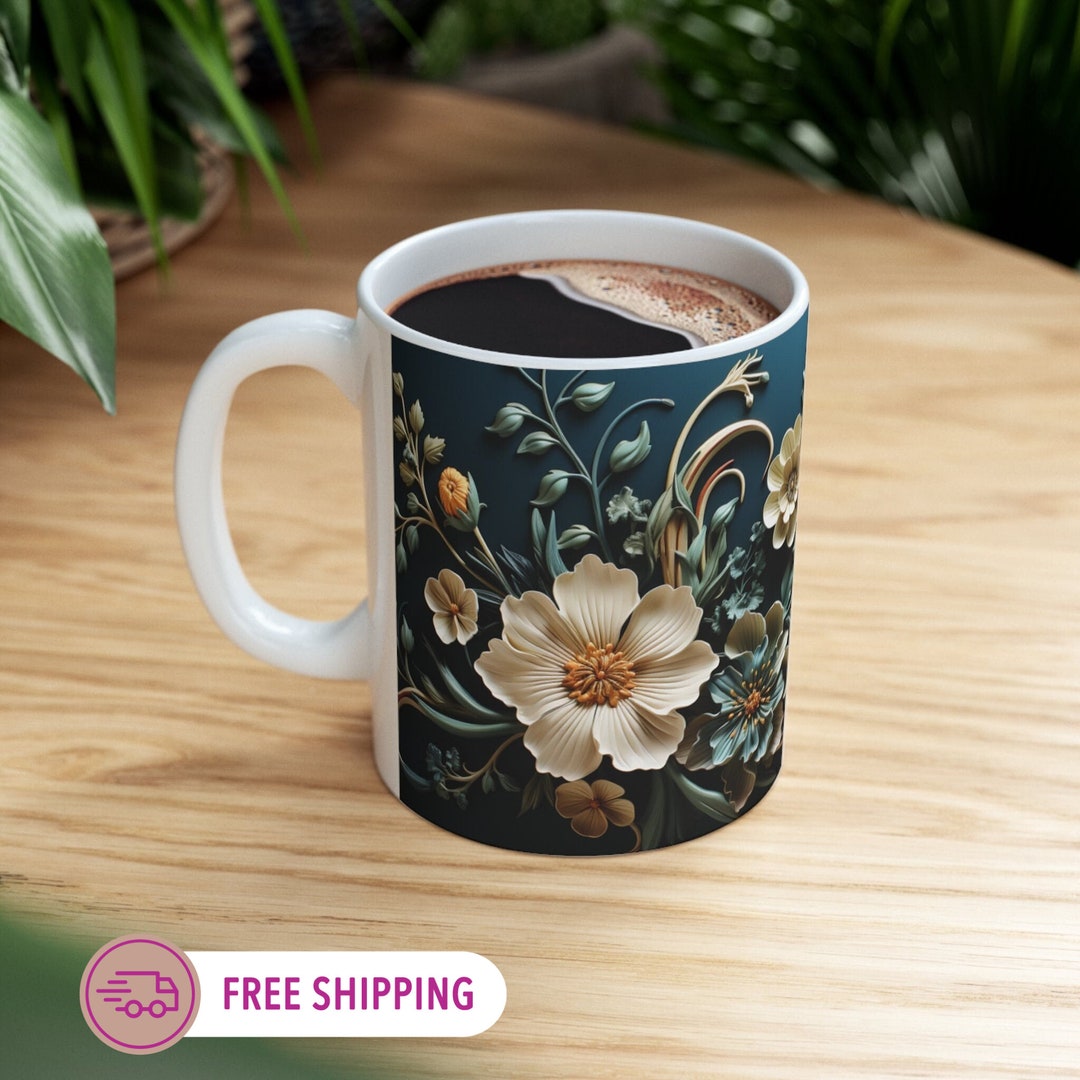 Pressed Flower Mug Wildflowers Coffee Mug Cottagecore Floral Nature Mug ...