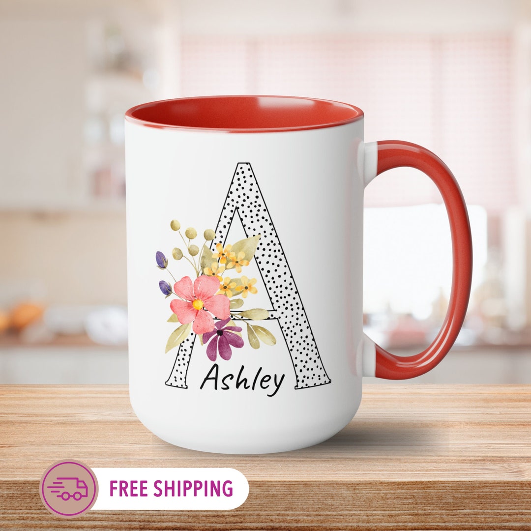 Custom Name Mug Personalized Floral Initial Mug Cottagecore Monogram ...