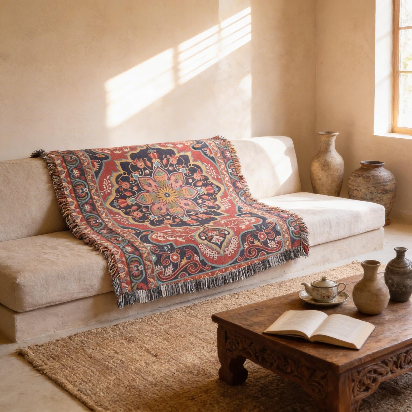 Oriental Design Cotton Throw Blanket, Oriental Pattern Picnic Throw ...