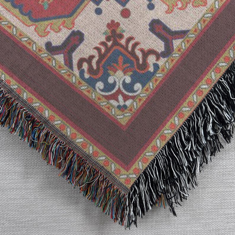 Woven Decorative Blanket, Middle-east Design Fringed, Oriental-inspired ...
