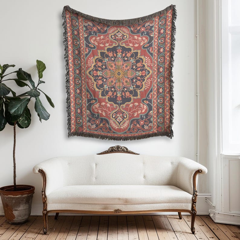 Oriental Design Cotton Throw Blanket, Oriental Pattern Picnic Throw ...