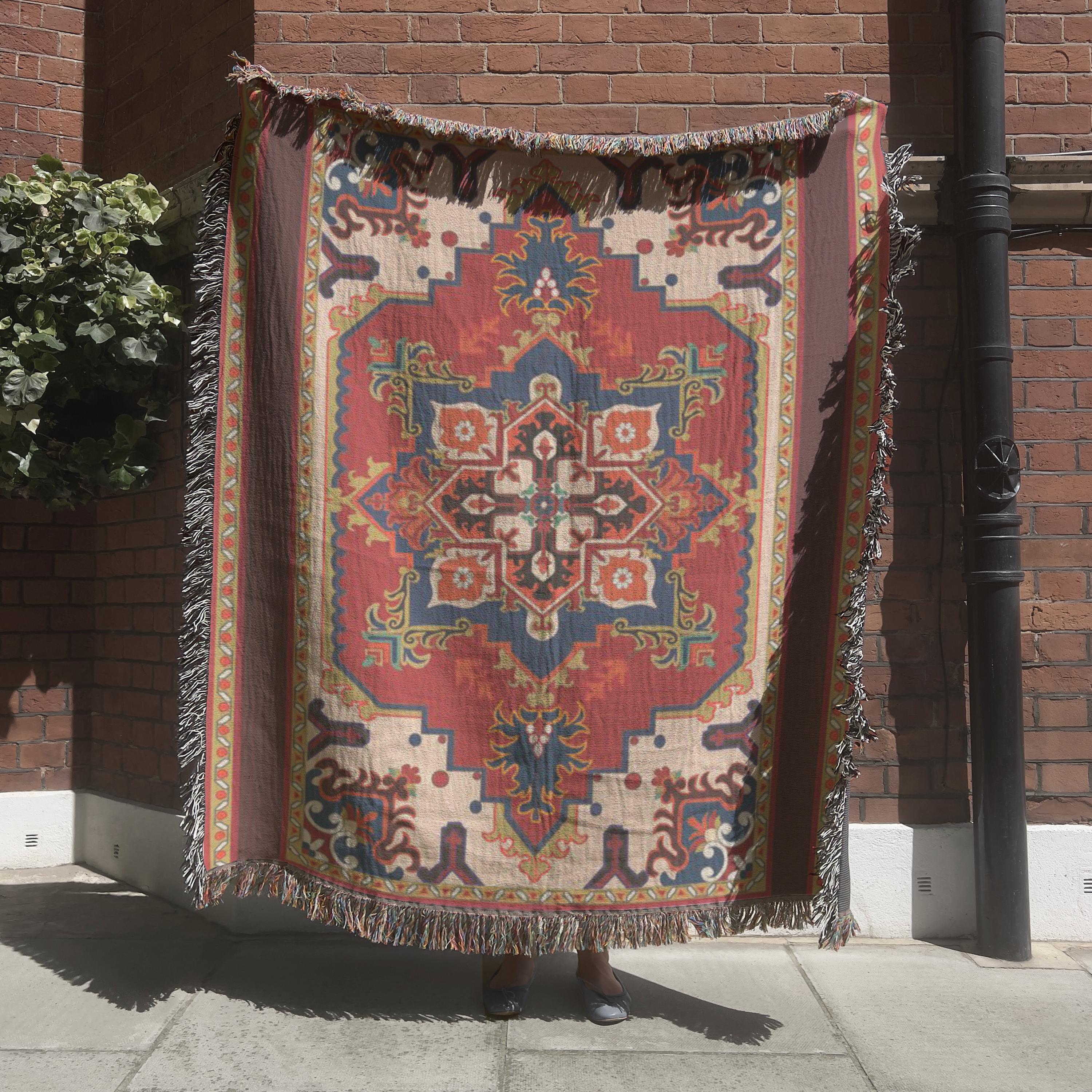 Woven Decorative Blanket, Middle-east Design Fringed, Oriental-inspired ...