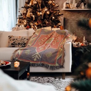 Kilim Design Cotton Woven Blanket, Turkish Pattern Picnic Throw ...