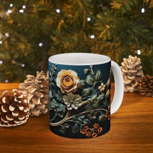 Chai Latte Mug Fall themed Rustic 3D Design Tea Mug Warm Color Leaves ...