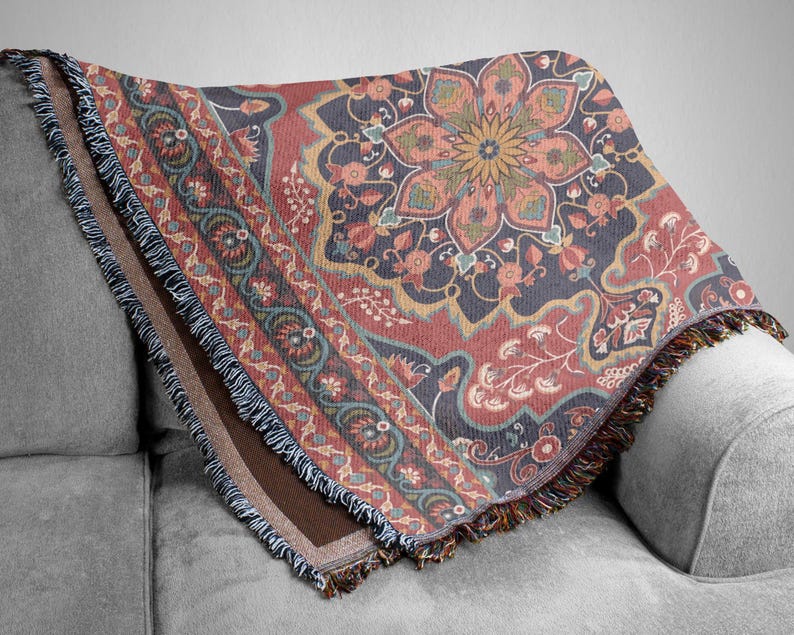 Persian Design Cotton Throw Blanket, Oriental Pattern Picnic Throw ...