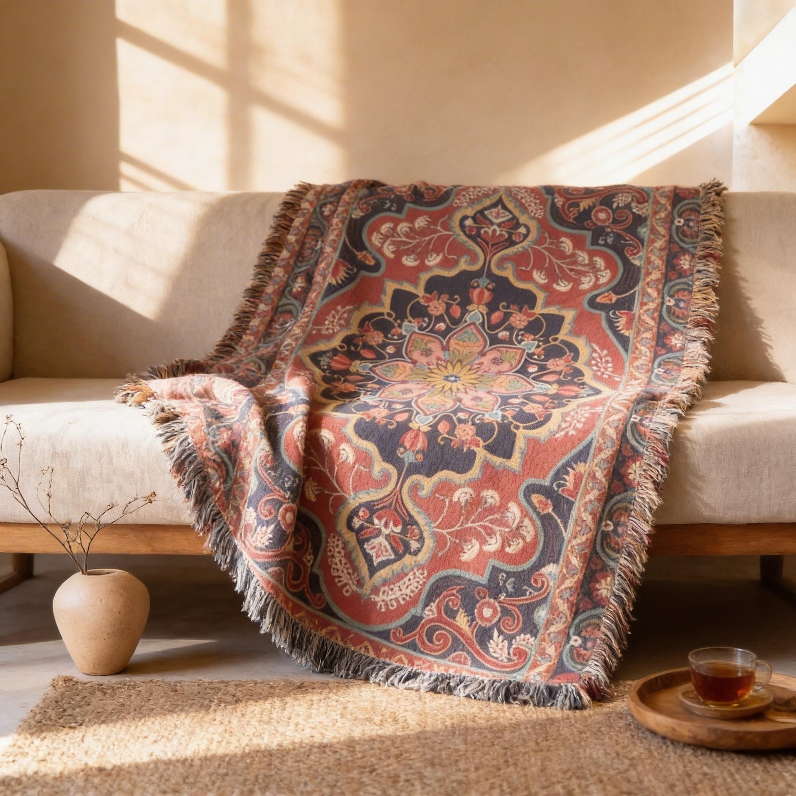 Oriental Design Cotton Throw Blanket, Oriental Pattern Picnic Throw ...