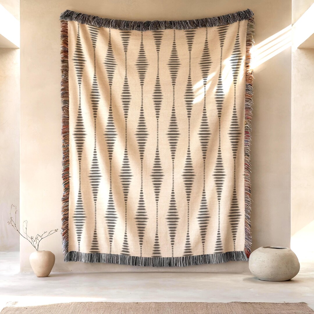 Modern Woven Tapestry, Black and White Wave Pattern Wall Hanging ...