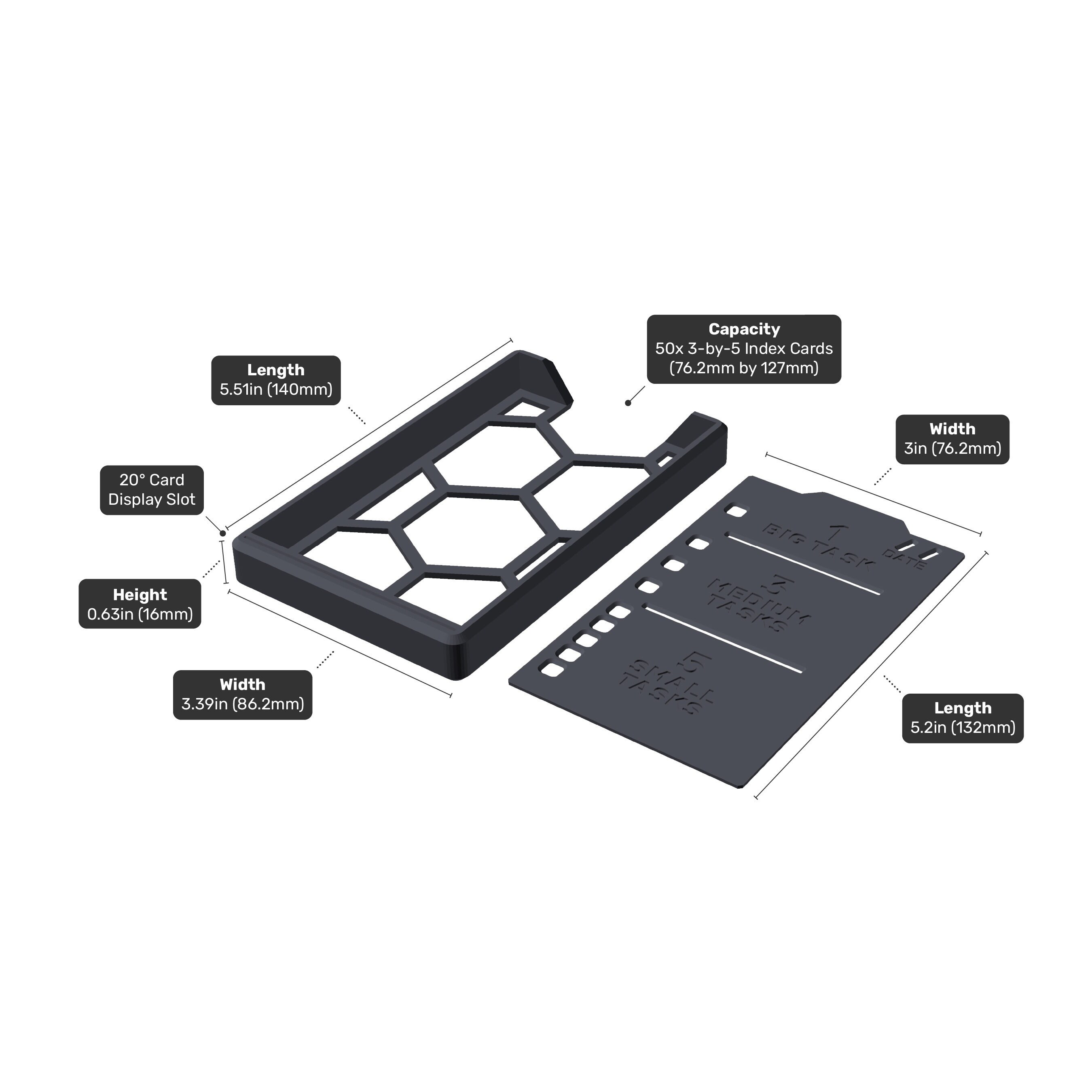 3-by-5 Index Card Holder With 1-3-5 Method Stencil - 3D Printed Analog ...