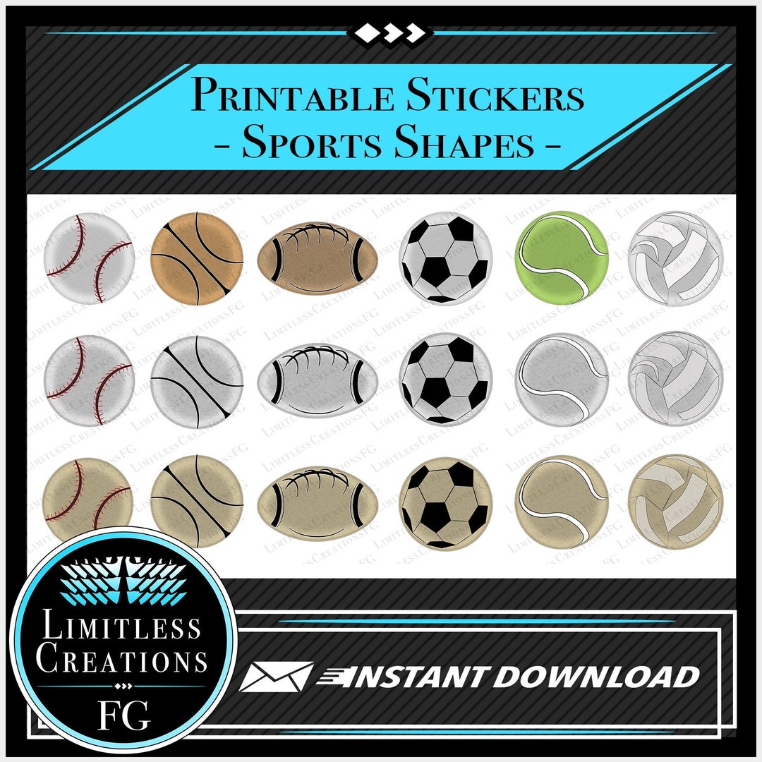 Stickers Sports Shapes Shapes 8pk PRINTABLE STICKERS Instant Downloads ...