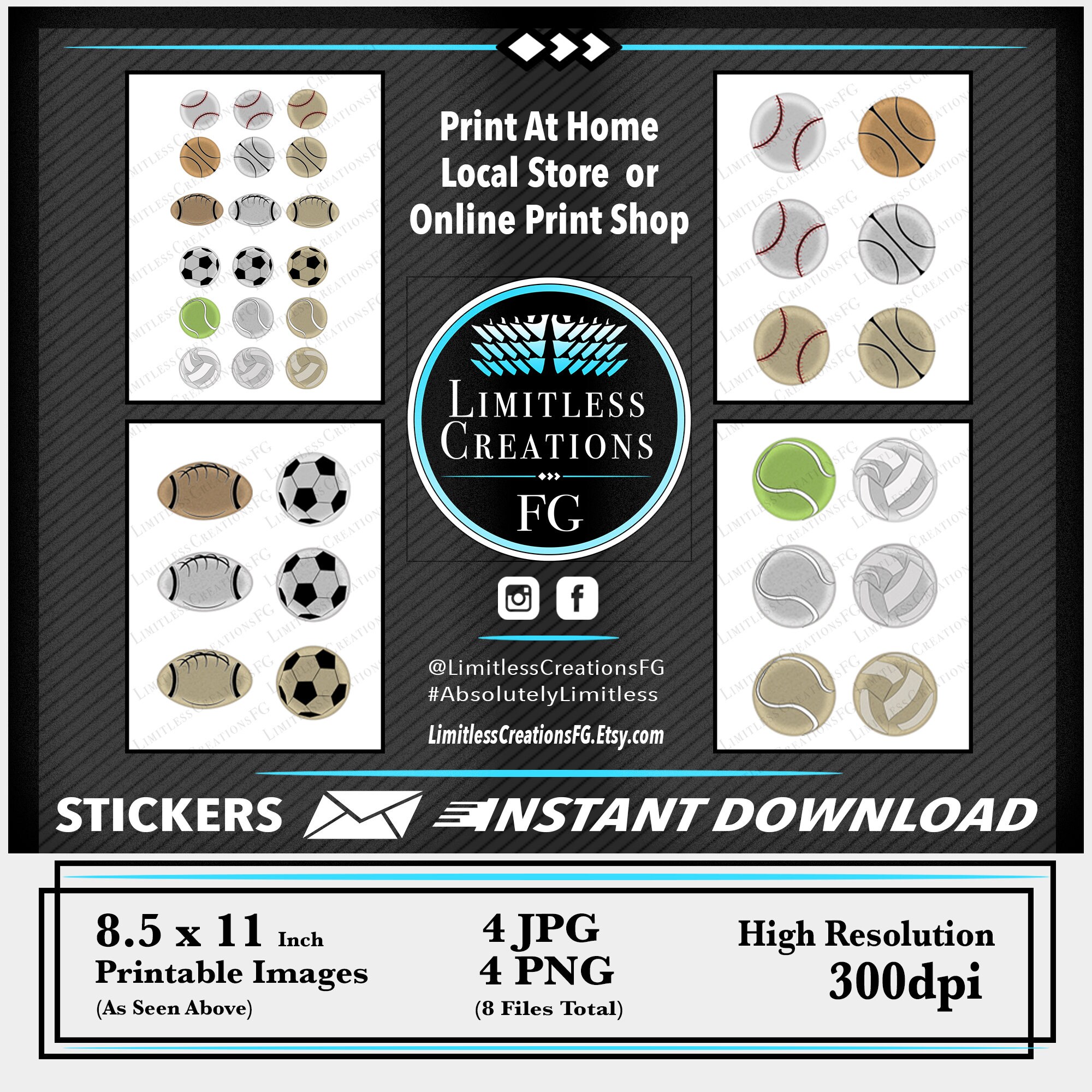 Stickers Sports Shapes Shapes 8pk PRINTABLE STICKERS Instant Downloads ...