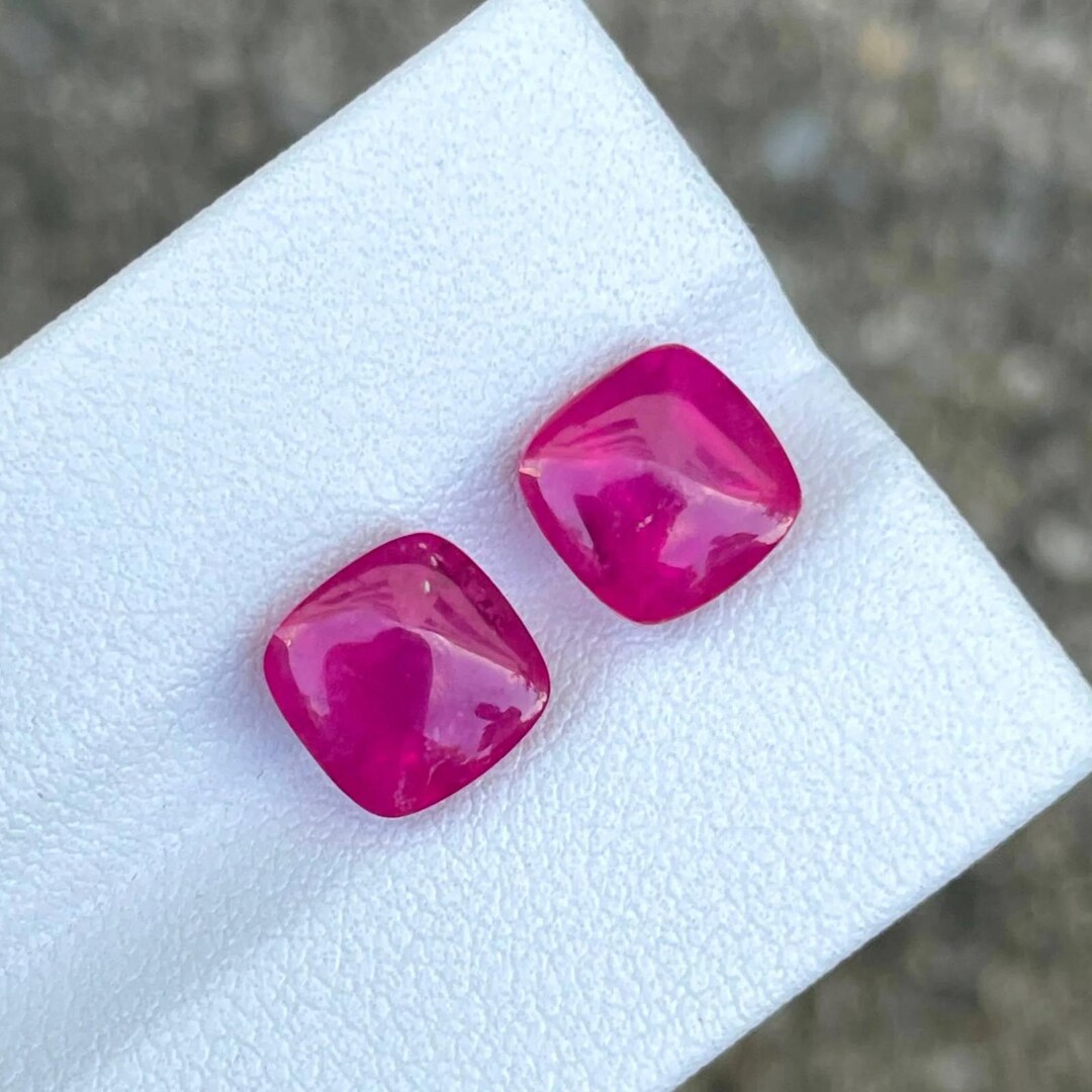 6.24 Carat Reddish Pink Rubellite Sugarloaf Pair: Afghanistan Cushion ...